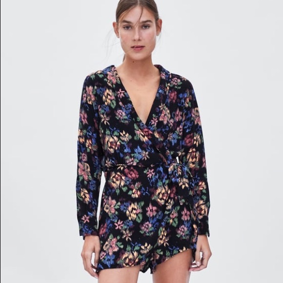 Zara | Pants & Jumpsuits | Zara Printed Wrap Romper | Poshmark
